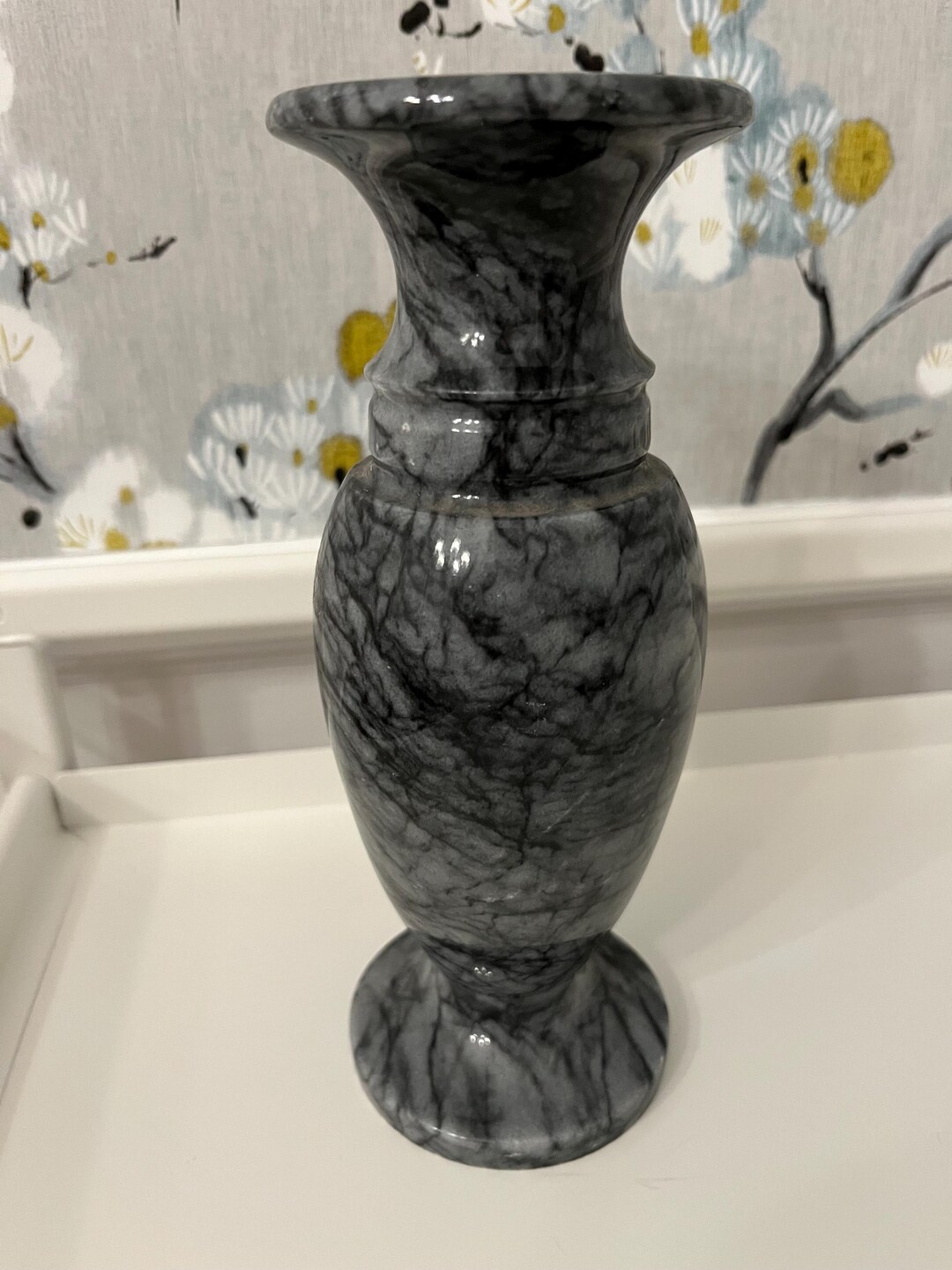 Vintage Black and Gray Marble Vase - Etsy