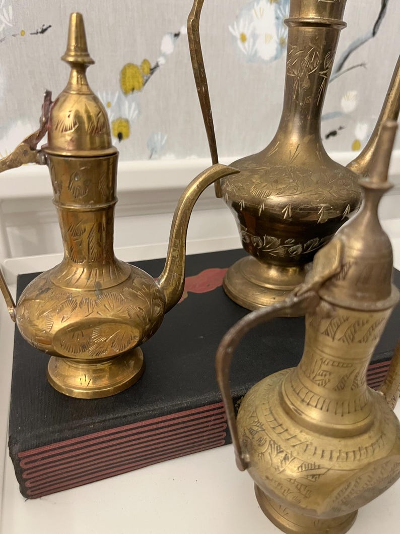 Set of Three Etched Brass Dallas Pitchers - Etsy