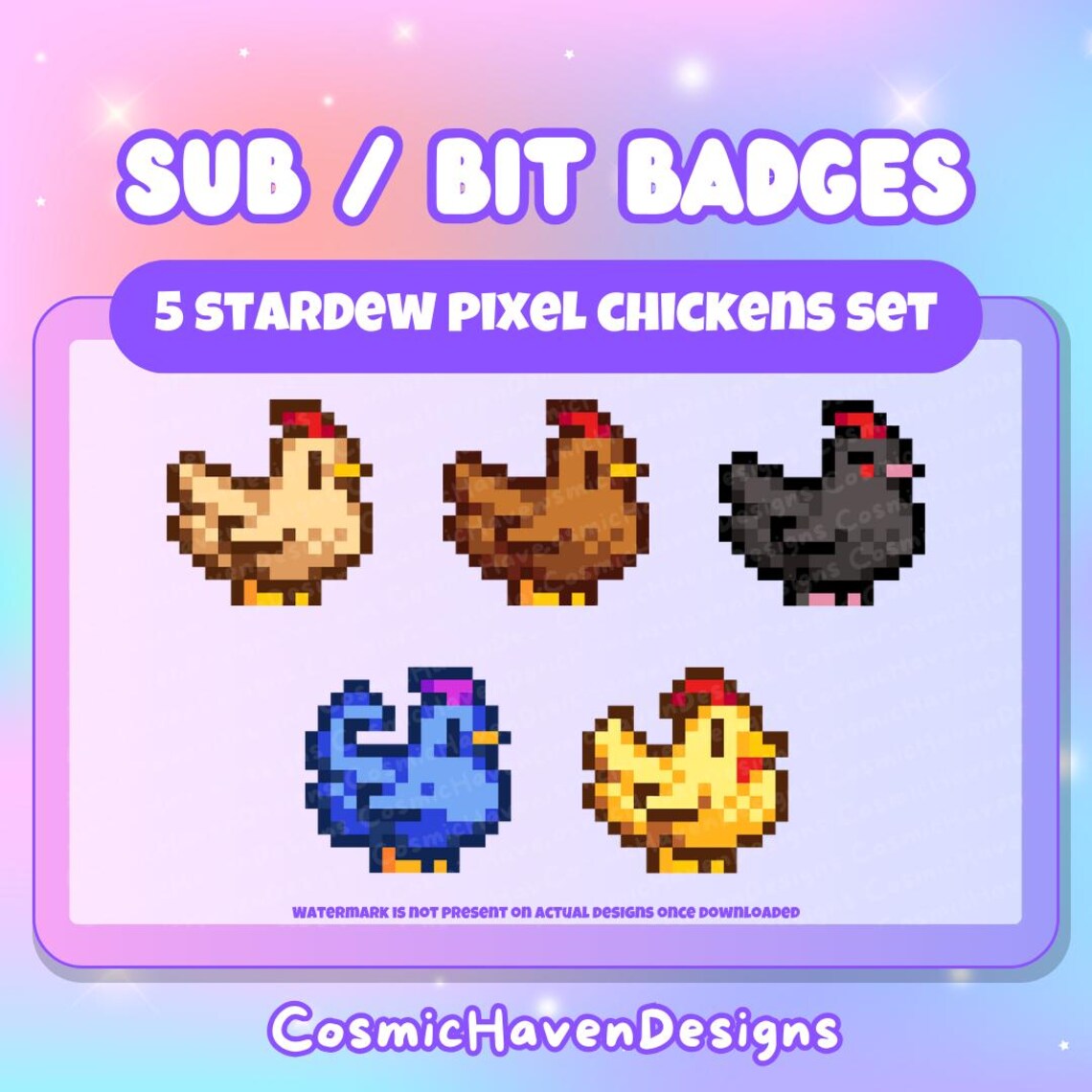 5 Pixel Chickens Stardew Valley Inspired Badges | Sub or Bit Badges ...