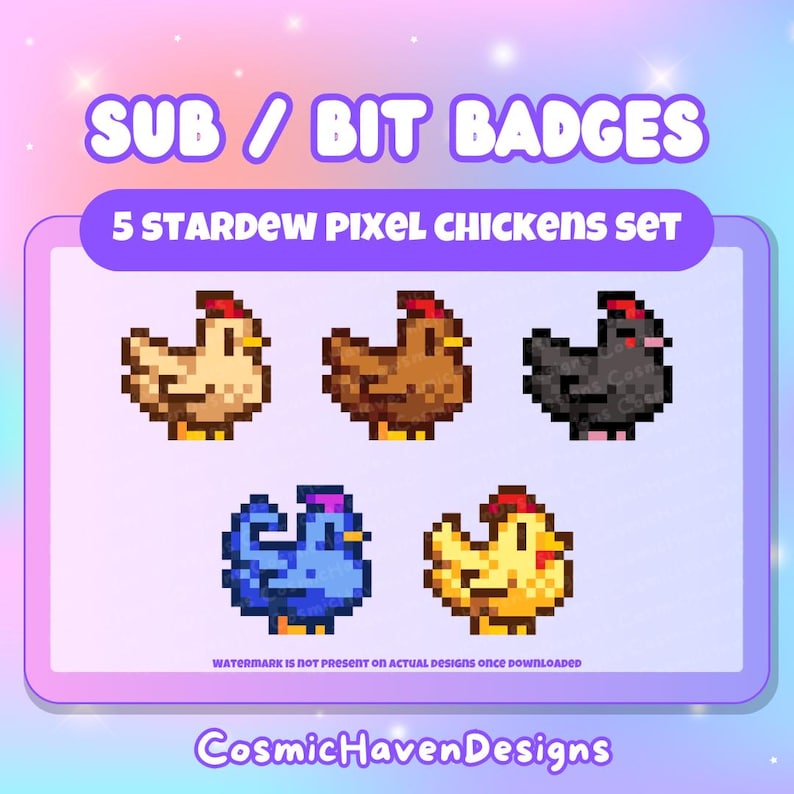 5 Pixel Chickens Stardew Valley Inspired Badges | Sub or Bit Badges | Twitch | Youtube | Discord ...