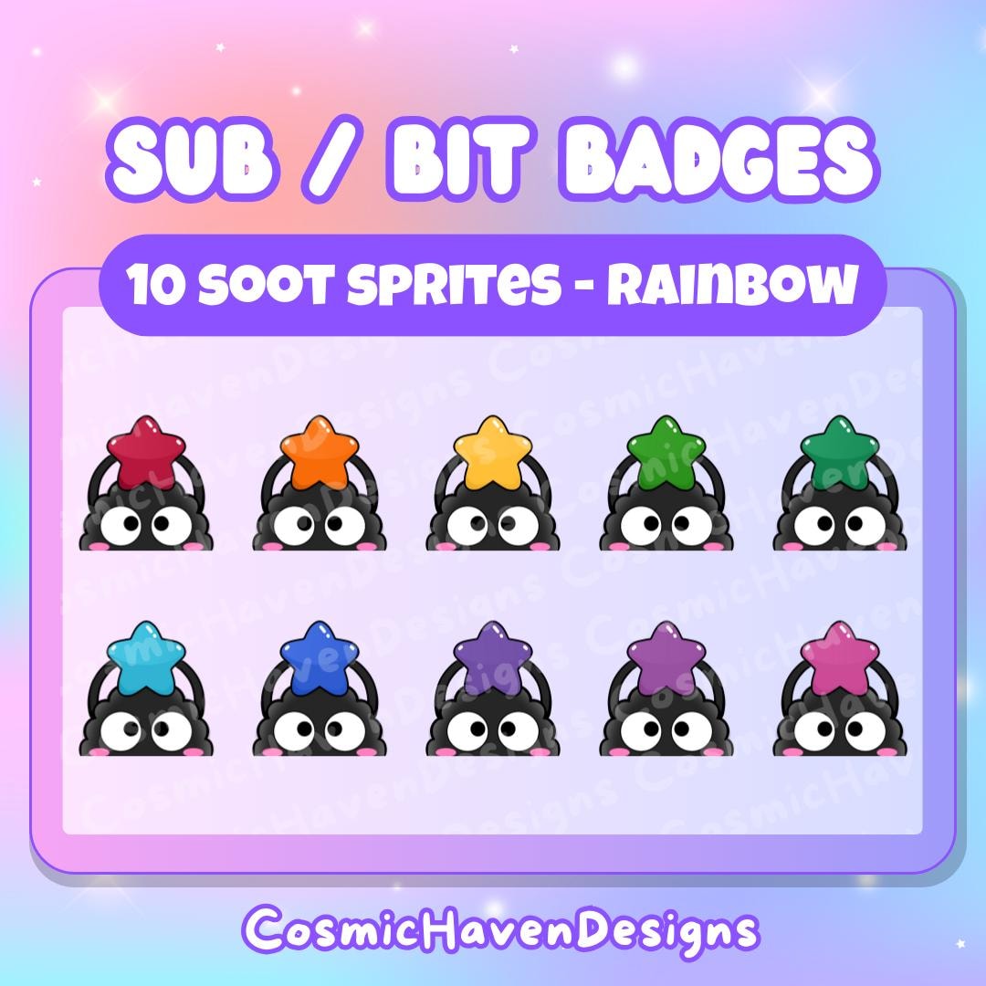 10 Soot Sprites - RAINBOW SET | Sub or Bit Badges | Twitch | Youtube ...