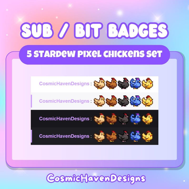 5 Pixel Chickens Stardew Valley Inspired Badges | Sub or Bit Badges ...