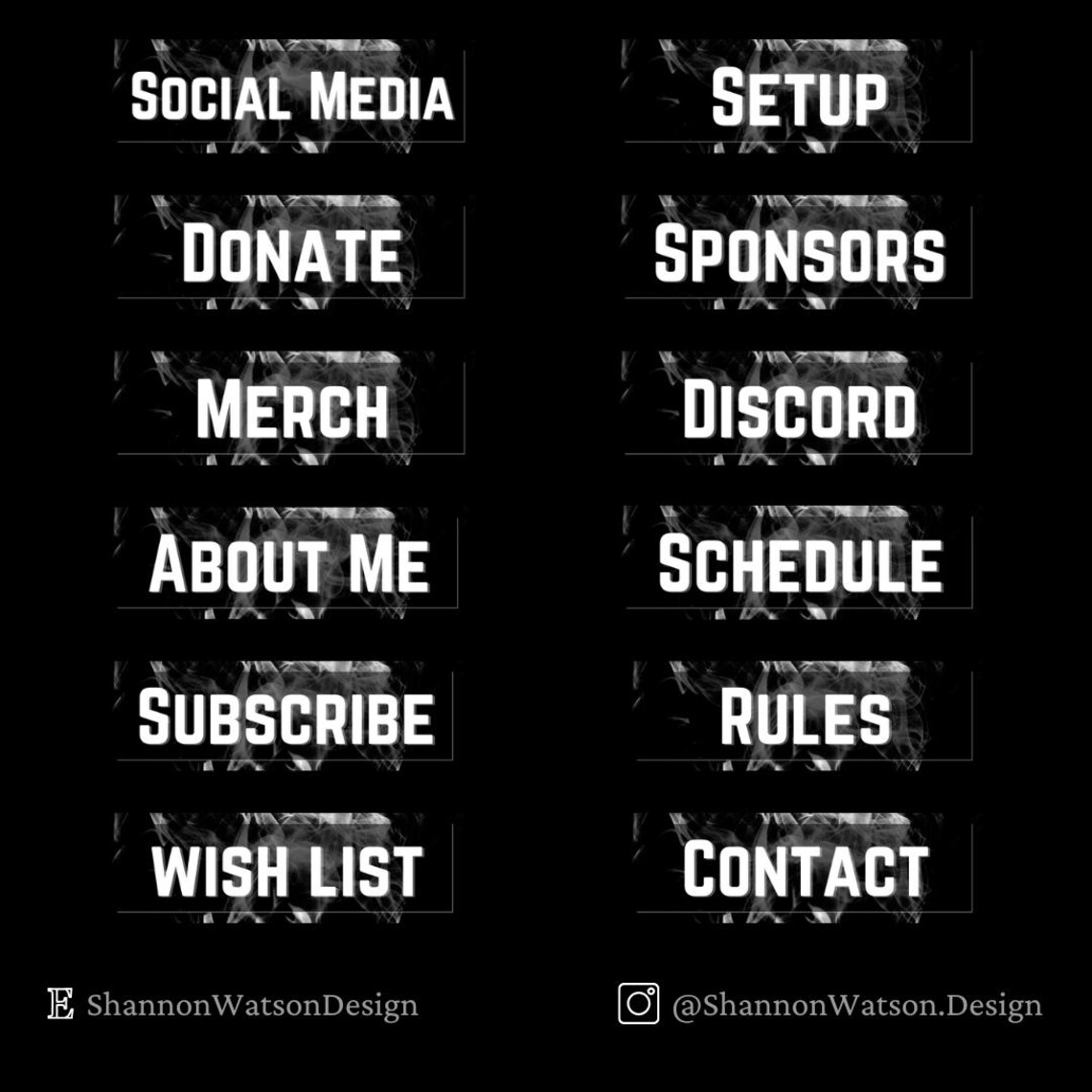 Smoke Theme Twitch Stream Graphics Set - Panels, Starting Soon Screen ...