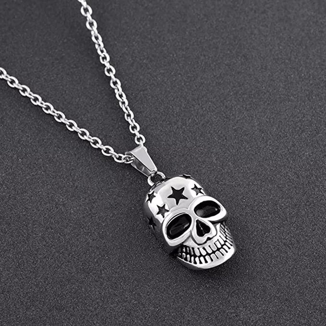 Skull Cremation Ash Pendant Necklace, Star Accents, Memorial Jewelry - Etsy