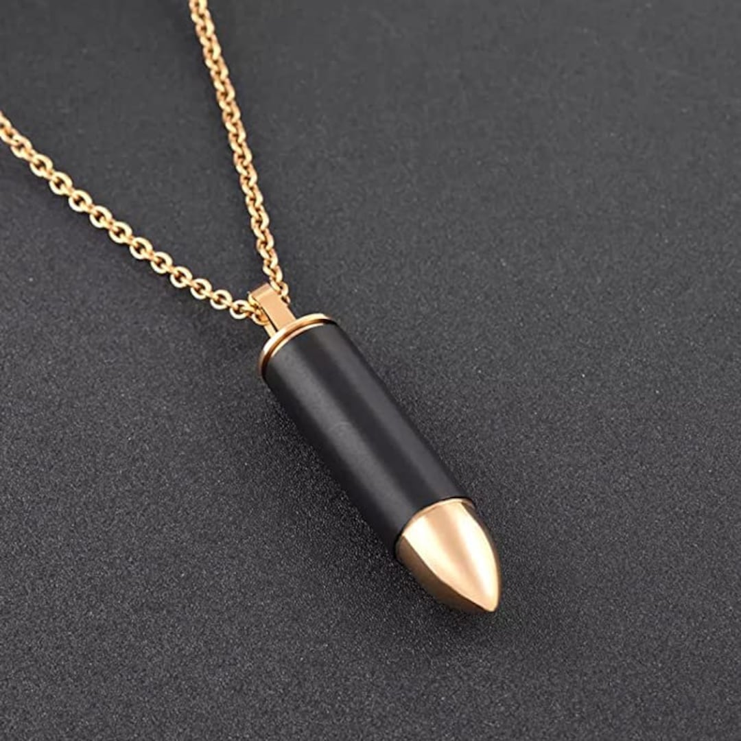 Gold and Black Bullet Cremation Memorial Ash Pendant Necklace, Gift ...