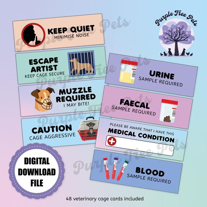 48 Printable Veterinary Cage Cards A4 PDF Digital Download (colour ...