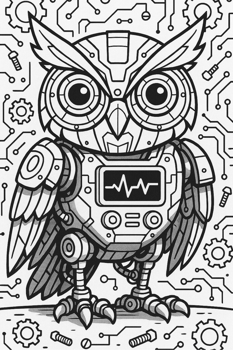 Techno Owl Coloring Book | 6x9" Printable PDF | Digital Download | 10 ...