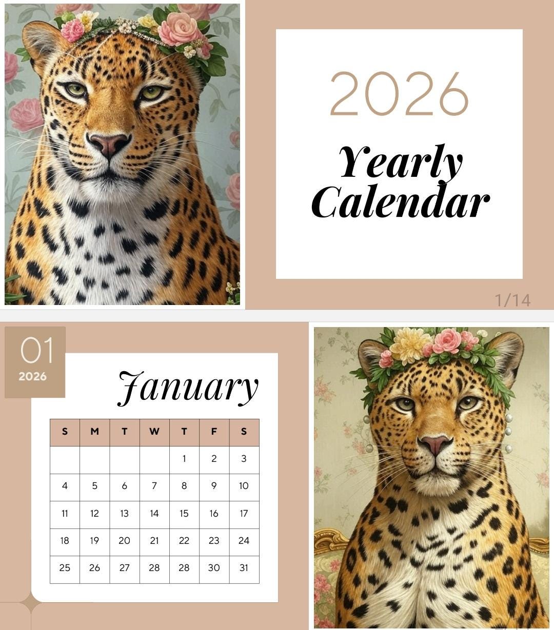 2026 Leopard-themed Yearly Calendar – Elegant & Wild - Etsy