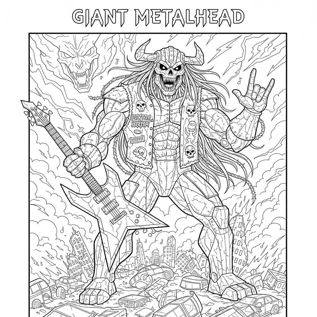 Giant Metalhead Coloring Pages Pack | 5 Printable Rocker Monsters With ...
