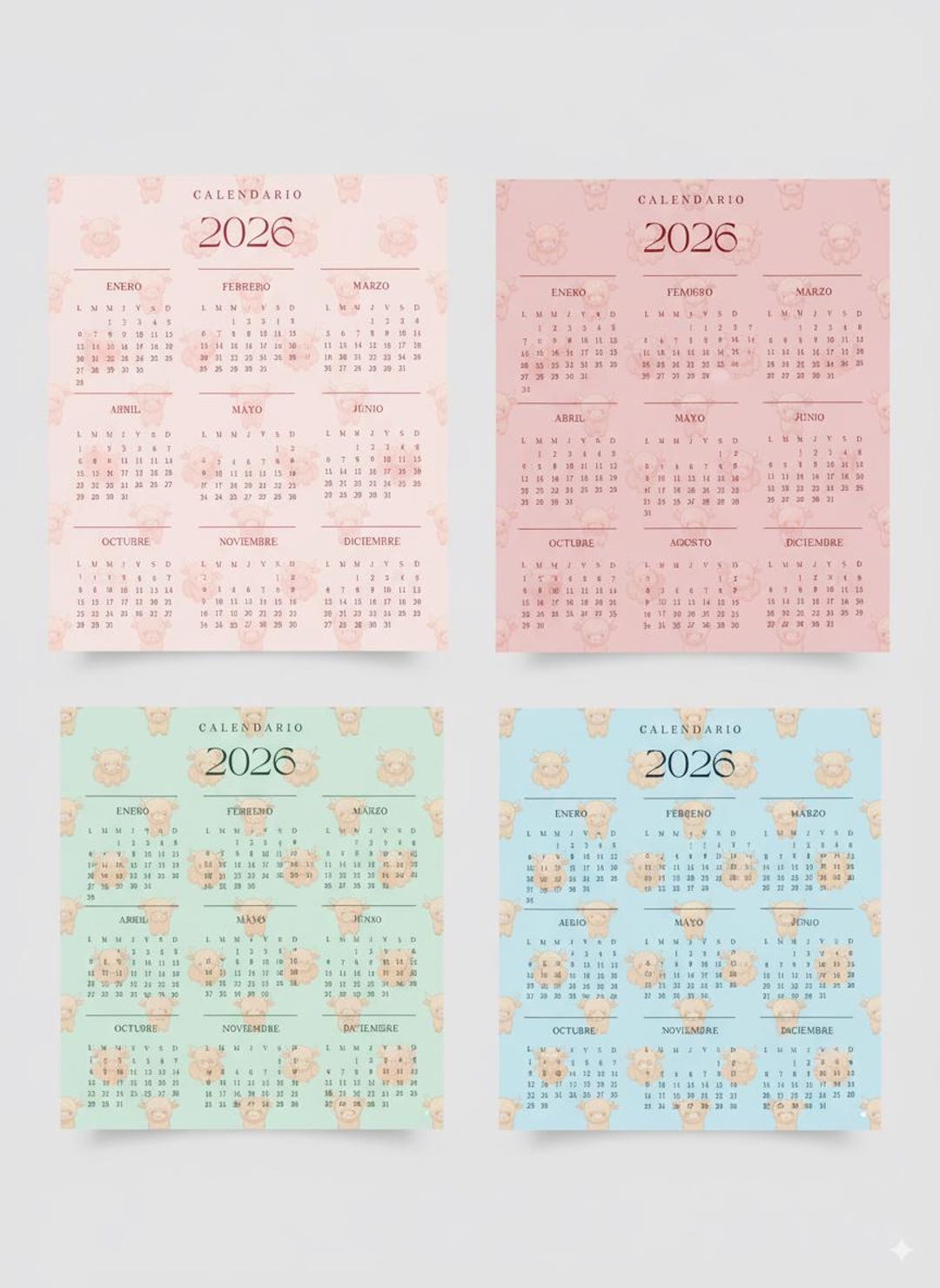2026 Printable Calendar | Spanish Calendar Bundle | Cute Pastel Yearly ...