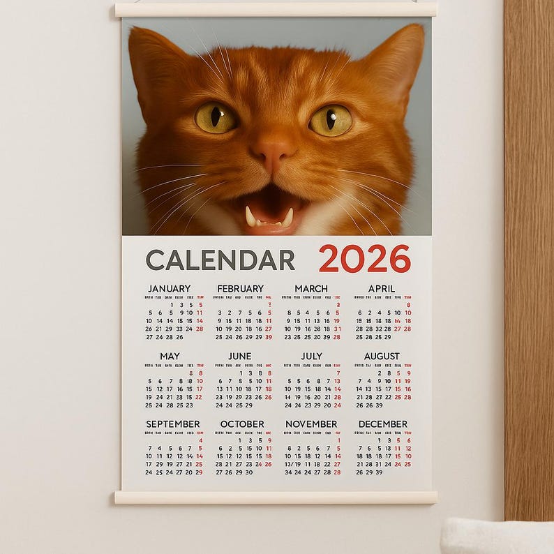 2026 Cat-themed Digital Wall Calendar – High-resolution PNG (2:3 Ratio ...