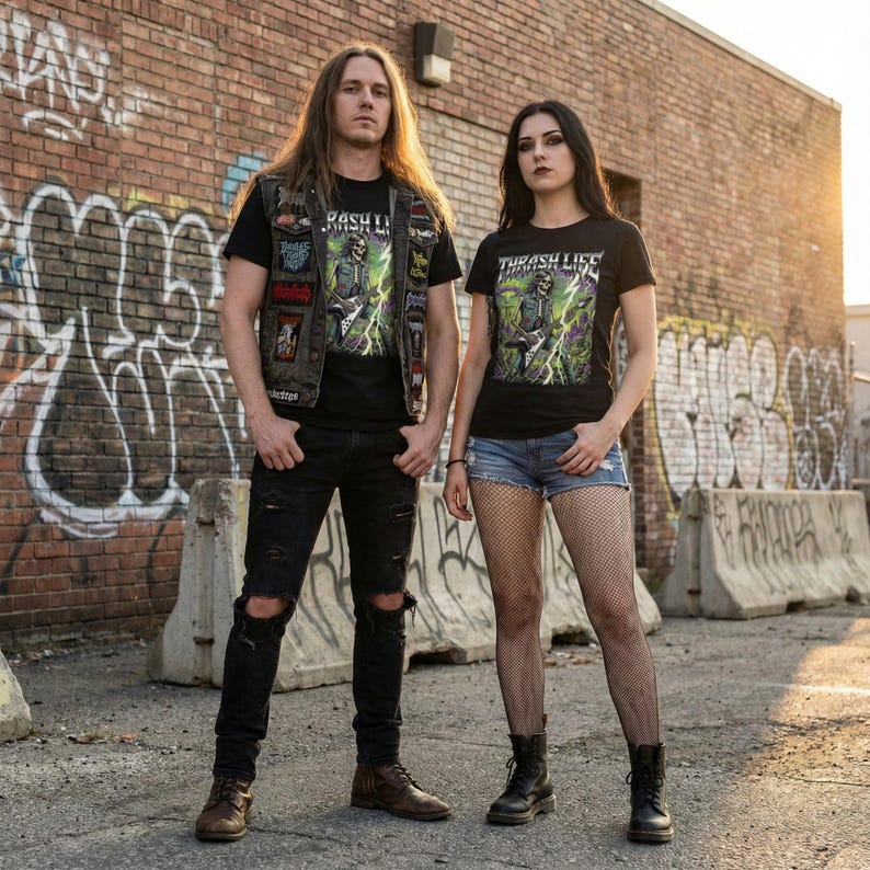 Thrash Metal Skeleton T-shirt | Unisex Organic Oversized High Neck Tee ...