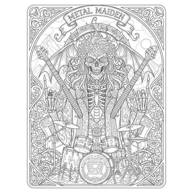 Heavy Metal Coloring Pages, Rock and Roll Skull Art, Goth Punk Rocker ...
