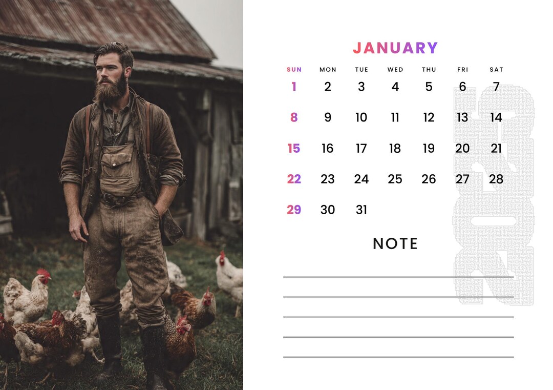 2026 Rustic Farmer Calendar Printable | Country Life Wall Planner ...