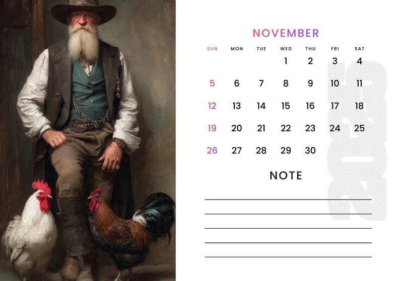 2026 Rustic Farmer Calendar Printable | Country Life Wall Planner ...
