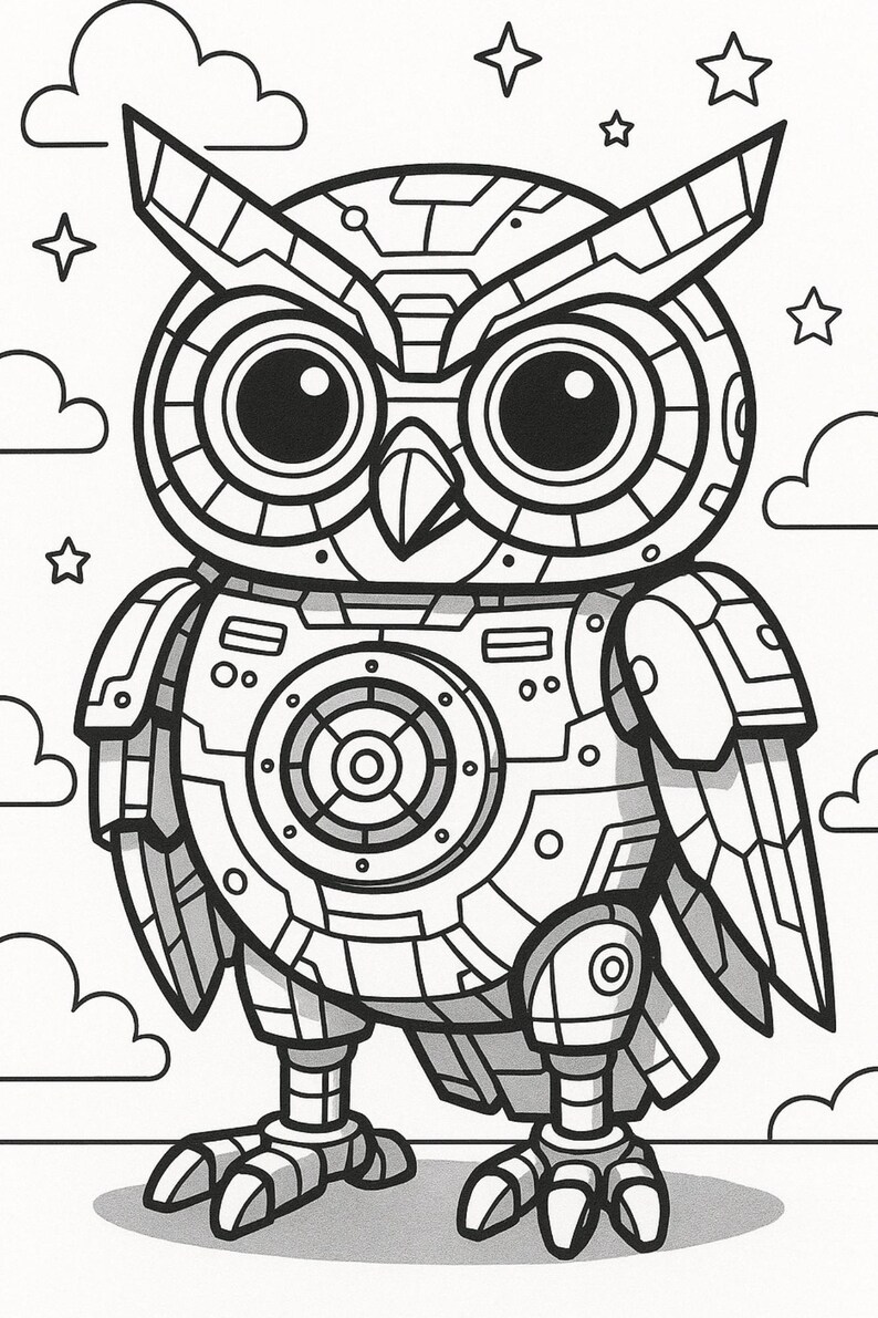 Techno Owl Coloring Book | 6x9" Printable PDF | Digital Download | 10 ...