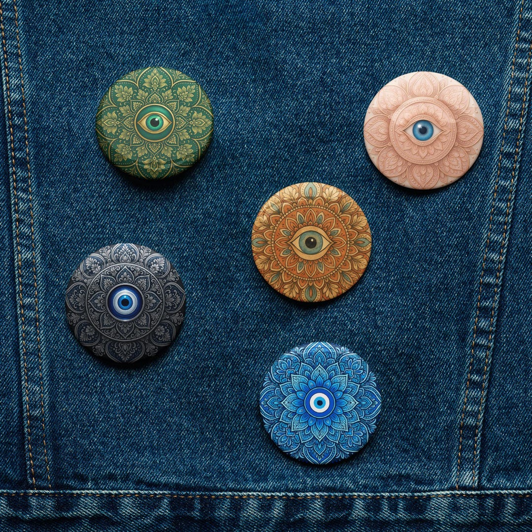 Mystic Mandala Eye Pin Buttons - Boho Evil Eye Protection - Set of 5 - Etsy