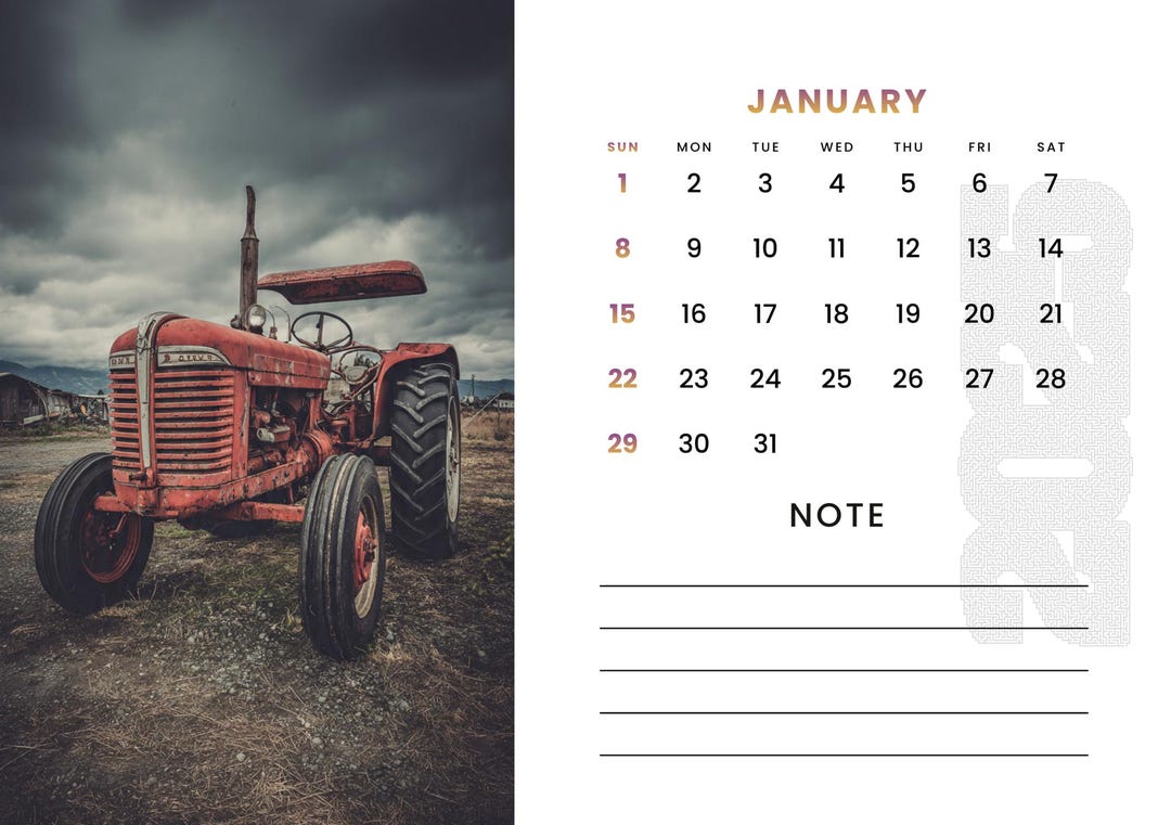 2026 Printable Calendar Tractor | Vintage Farm Machinery Wall Calendar ...
