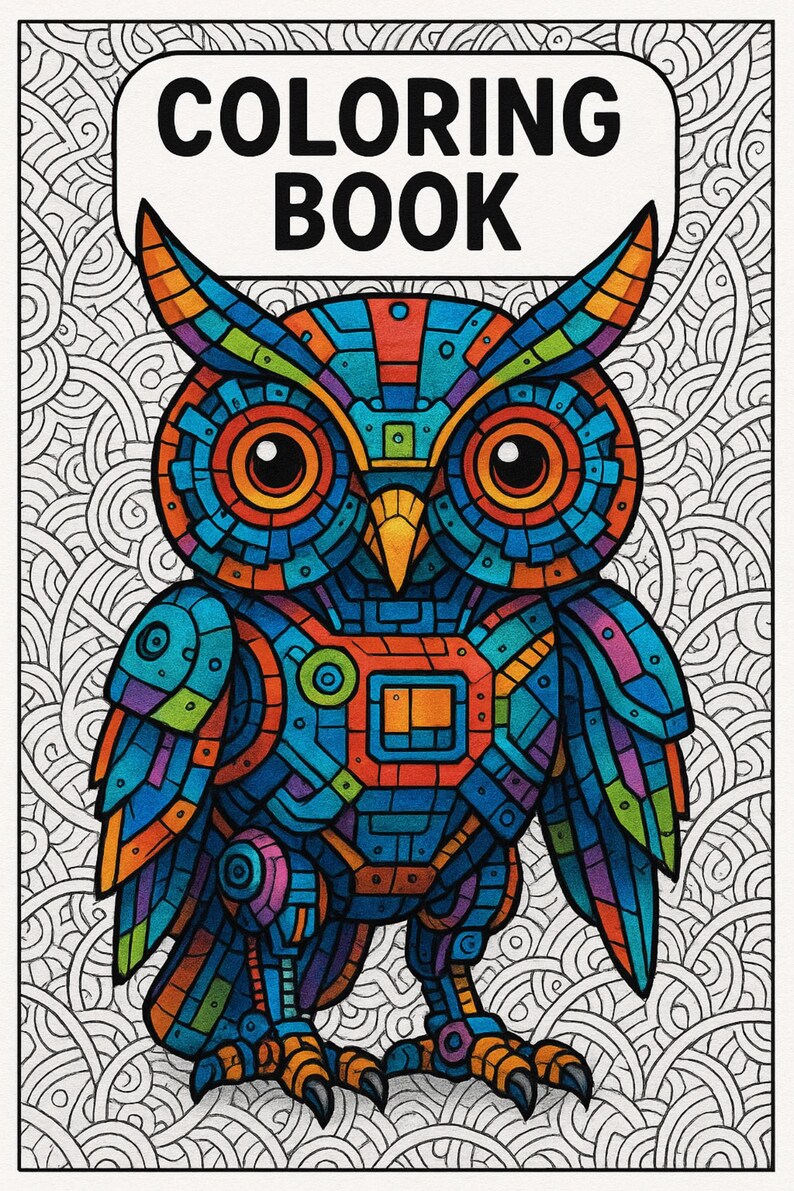 Techno Owl Coloring Book | 6x9" Printable PDF | Digital Download | 10 ...