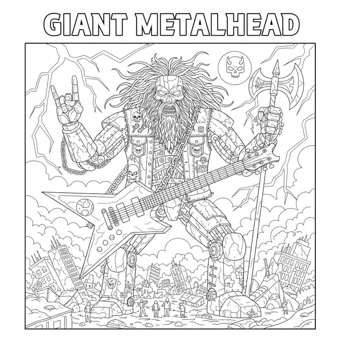 Giant Metalhead Coloring Pages Pack | 5 Printable Rocker Monsters With ...