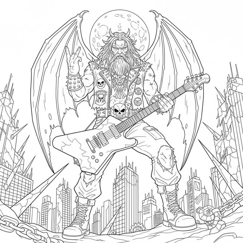 Giant Metalhead Coloring Pages Pack | 5 Printable Rocker Monsters With ...