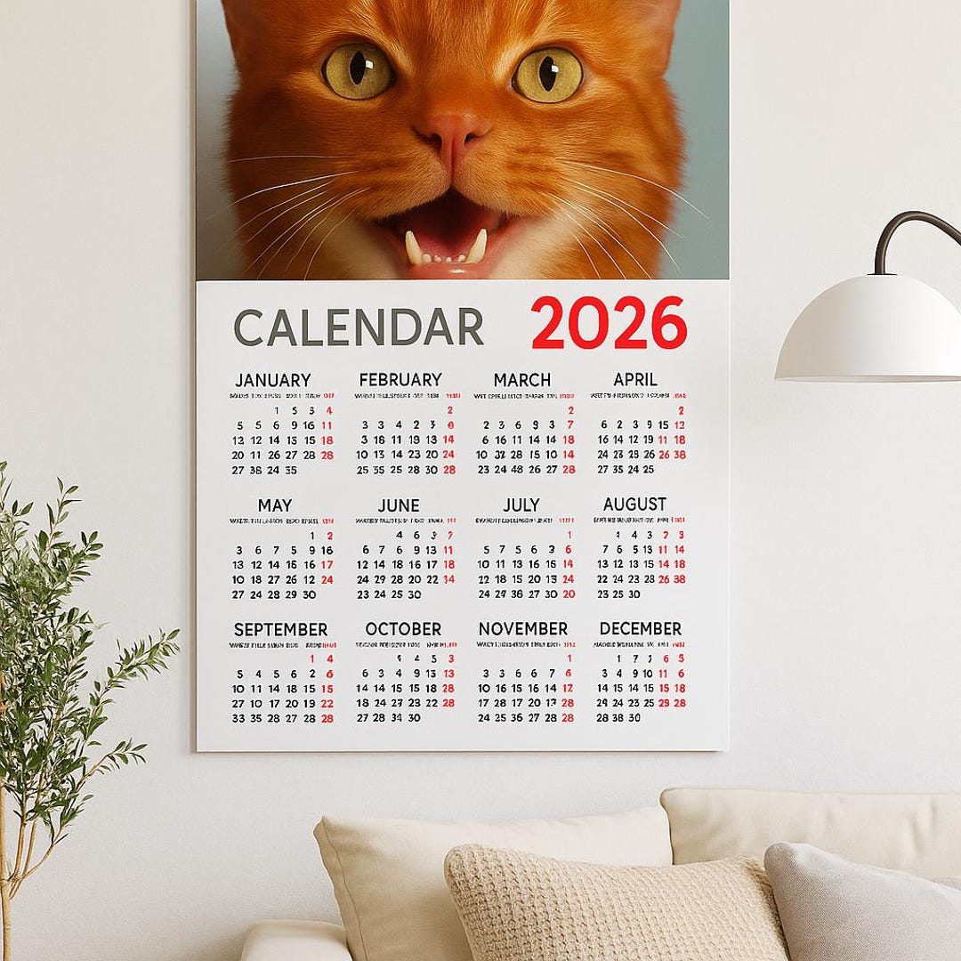 2026 Cat-themed Digital Wall Calendar – High-resolution PNG (2:3 Ratio ...