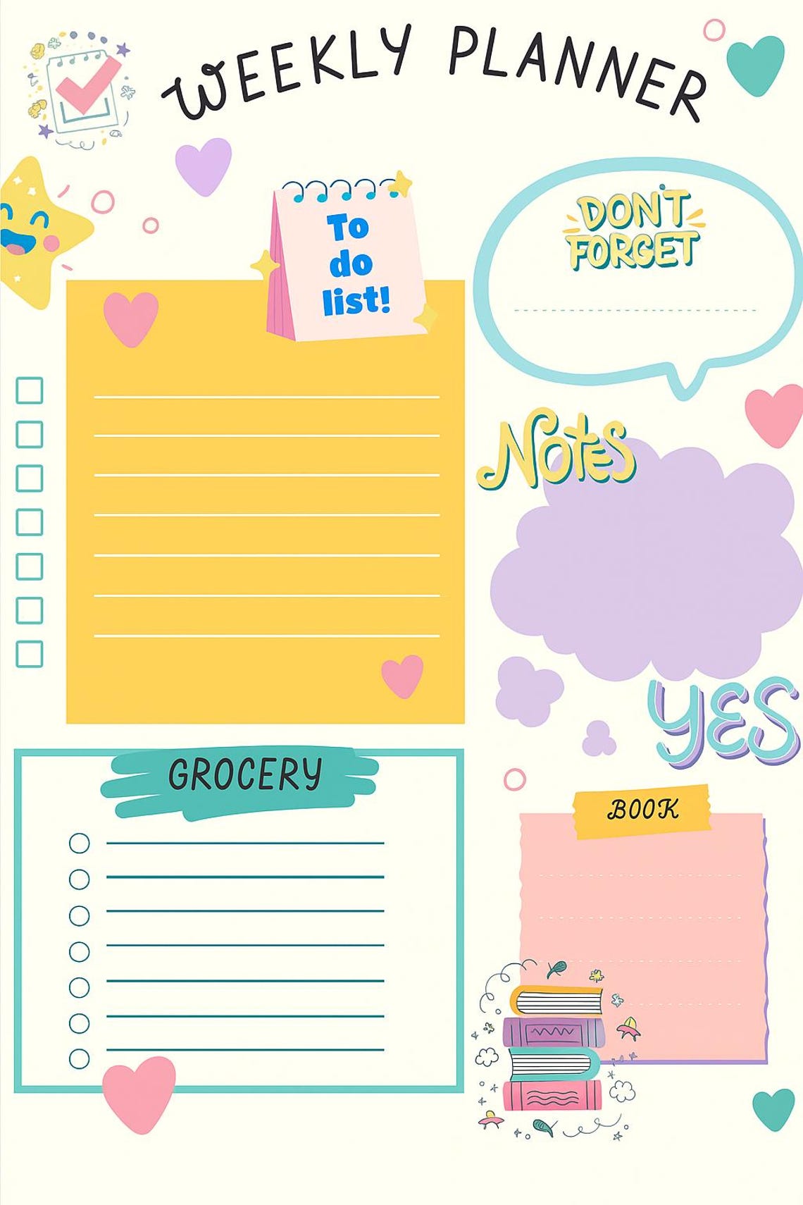 Cute Kids Weekly Planner - 2:3 PNG Digital Download (set of 4 Color ...