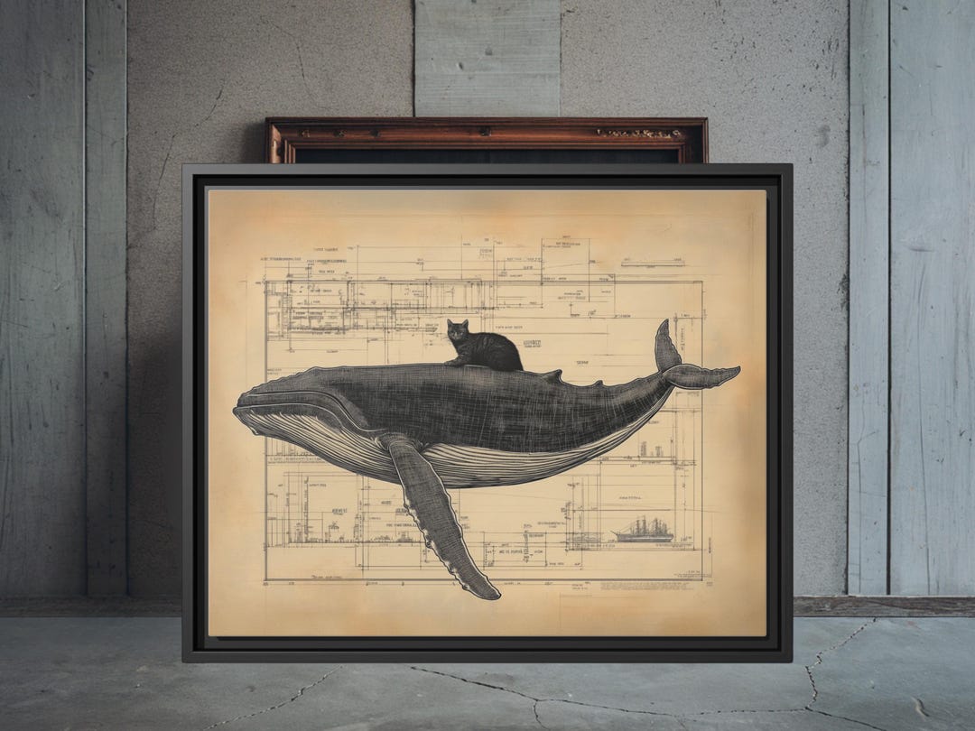 Steampunk Whale Art, Cat on Whale Print, Vintage Nautical Wall Art ...