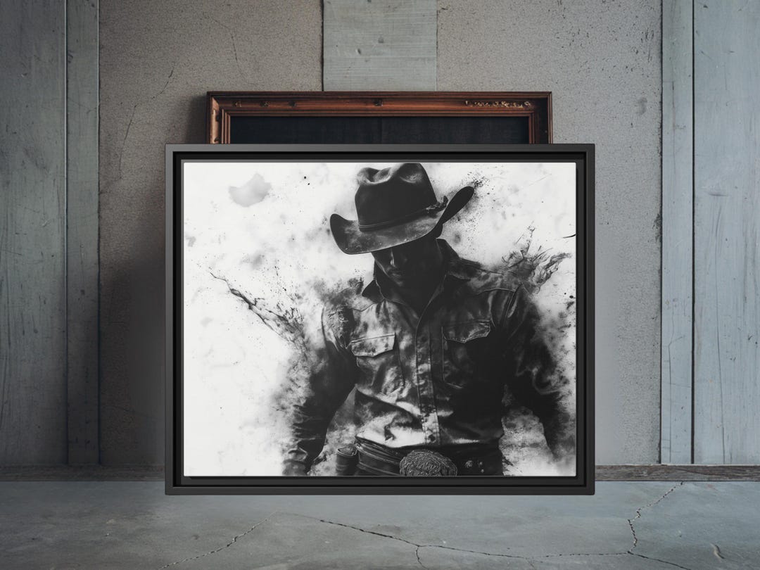 Rustic Cowboy Black and White Ink Splatter Art, Western Wall Decor ...