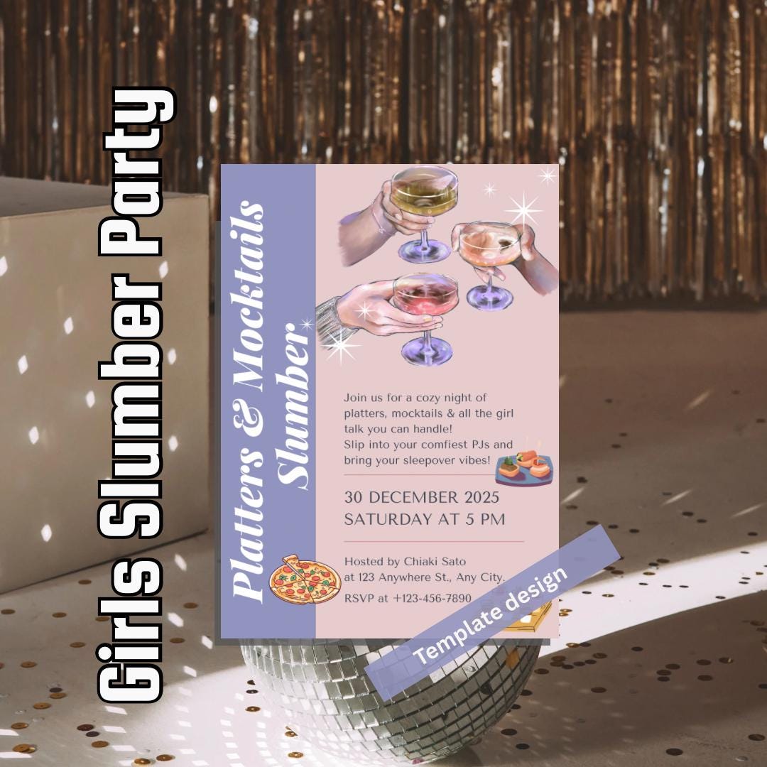 Girls Night & Bachelorette Slumber Party Invitation – Editable Digital ...