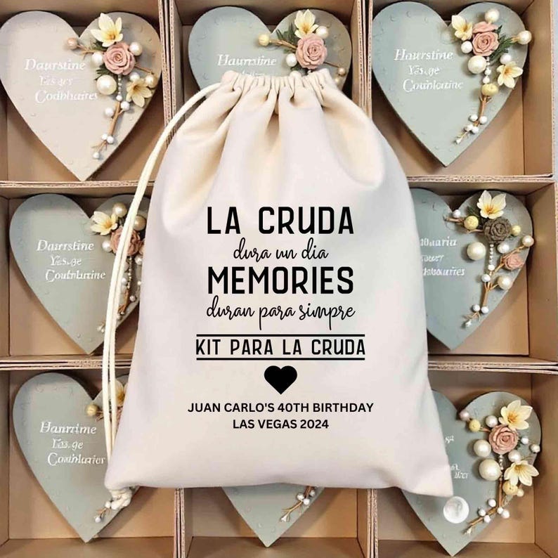 Custom La Cruda Hangover Kit Bags - Wedding Favor Bag - Hen Party Bag ...