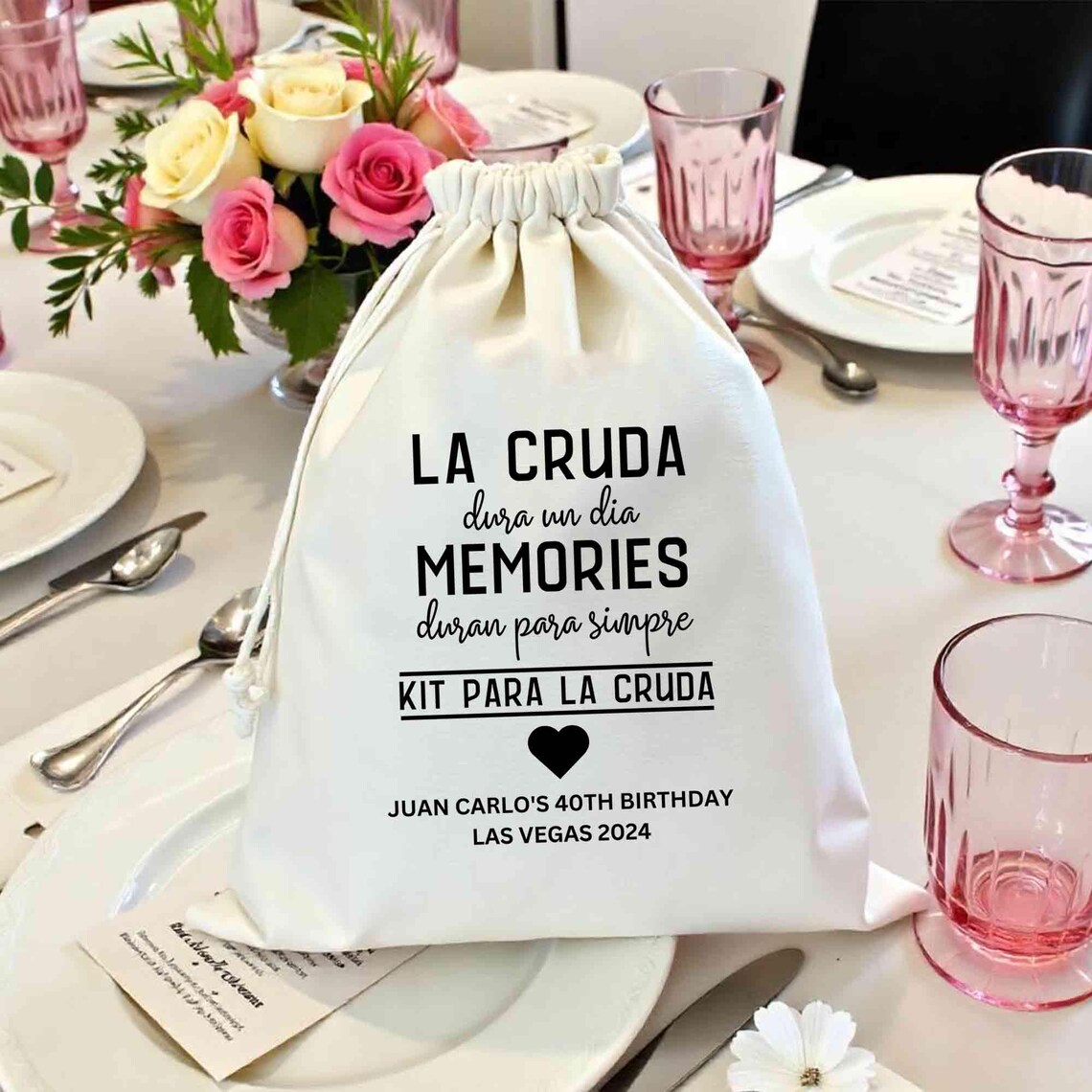 Custom La Cruda Hangover Kit Bags - Wedding Favor Bag - Hen Party Bag ...