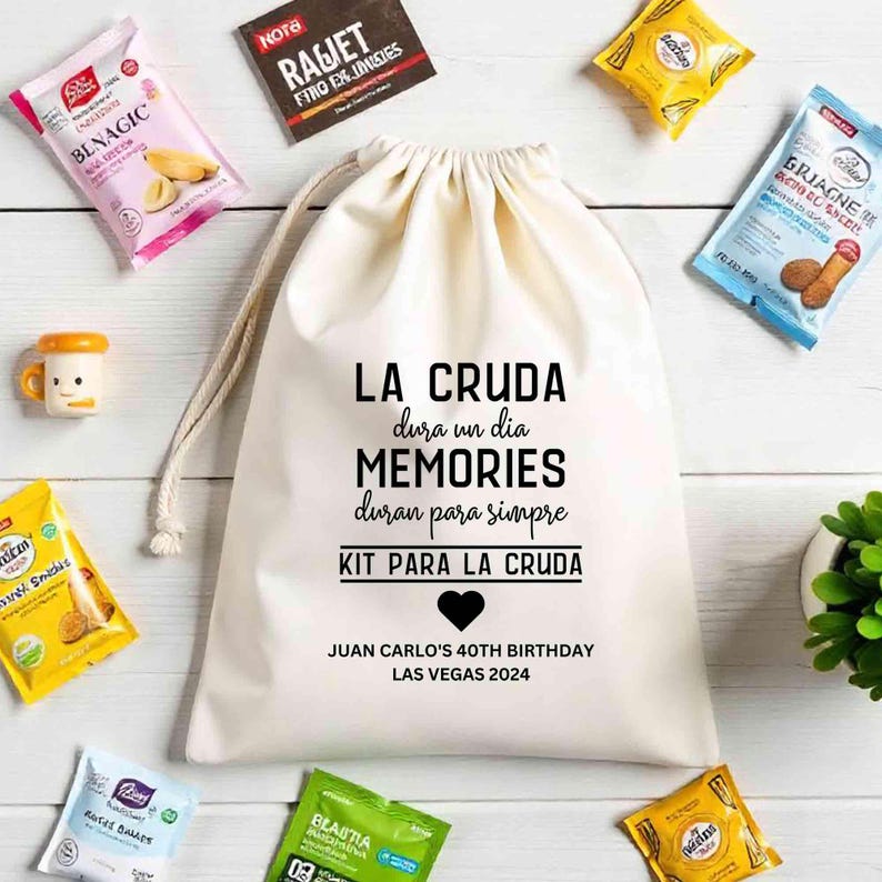 Custom La Cruda Hangover Kit Bags - Wedding Favor Bag - Hen Party Bag ...