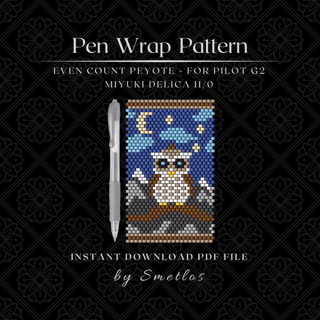 Night Owl Beaded Pen Wrap Pattern, Miyuki Bead Pattern, Seed Bead Pen ...