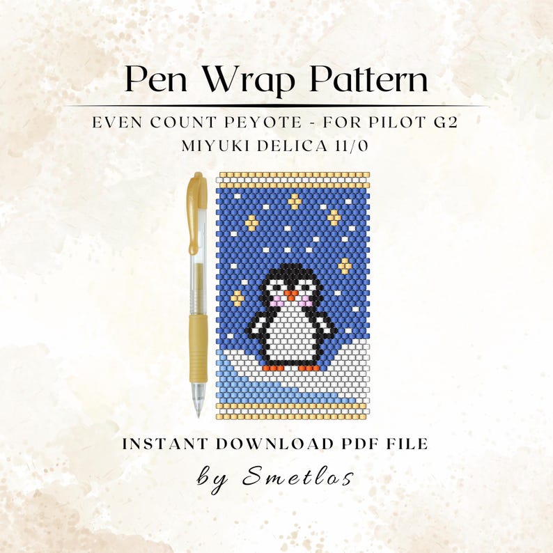 Penguin Beaded Pen Wrap Pattern, Miyuki Bead Pattern, Seed Bead Pen ...