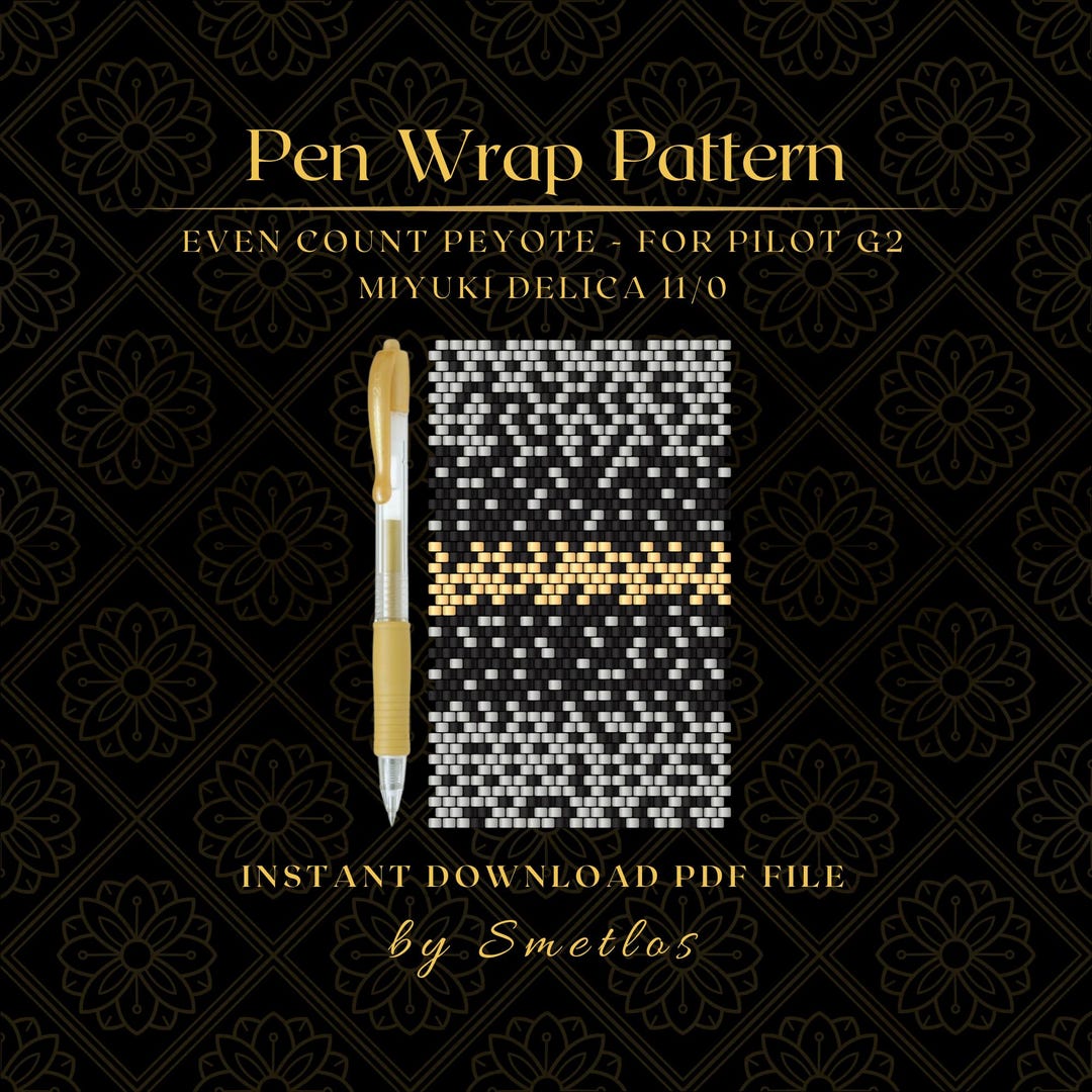 Dark Gold Beaded Pen Wrap Pattern, Miyuki Bead Pattern, Seed Bead Pen ...