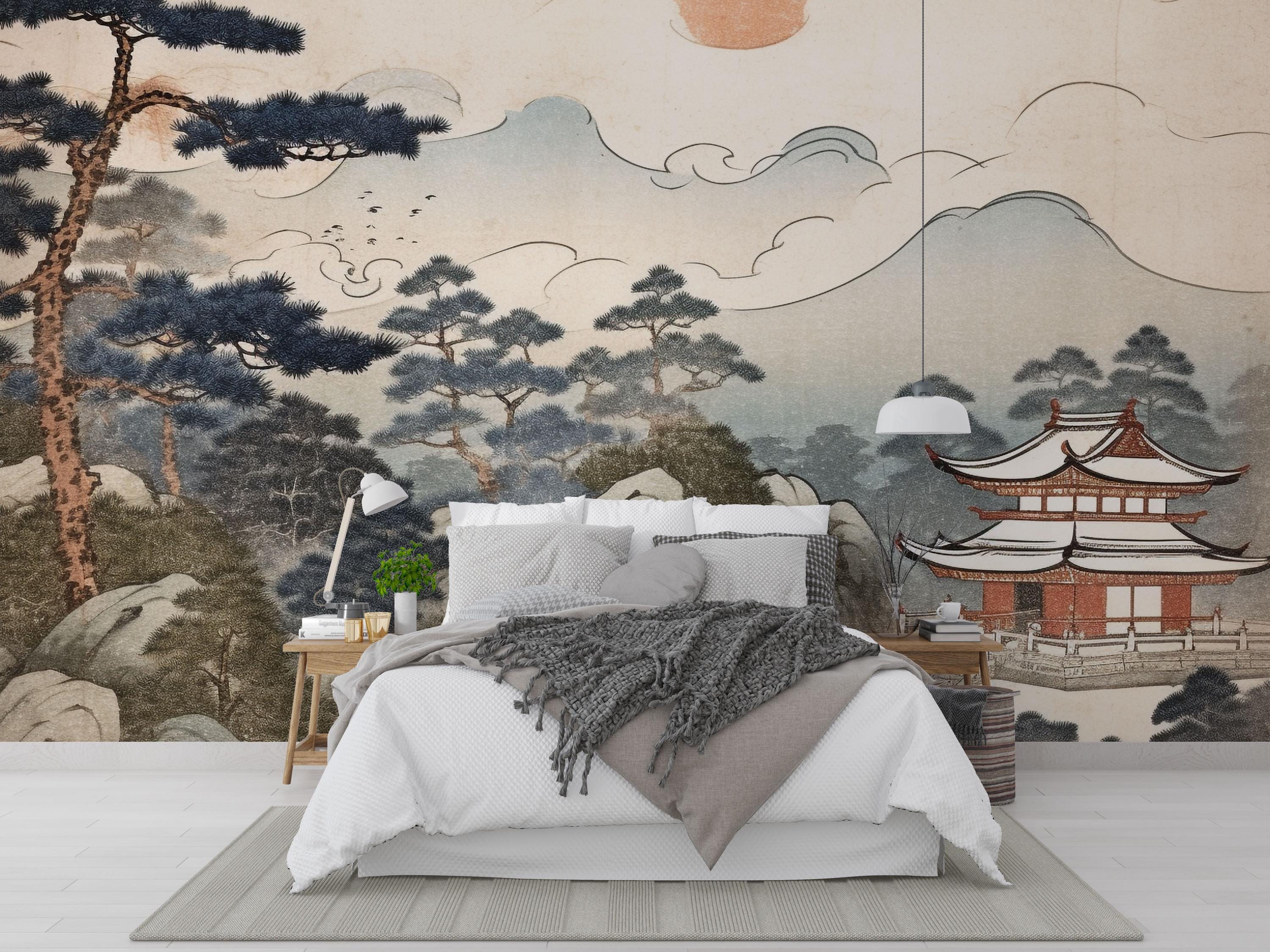 Japanese Pagoda Wall Mural: Kyoto Zen Decor, Ukiyo-e Style Peel & Stick ...