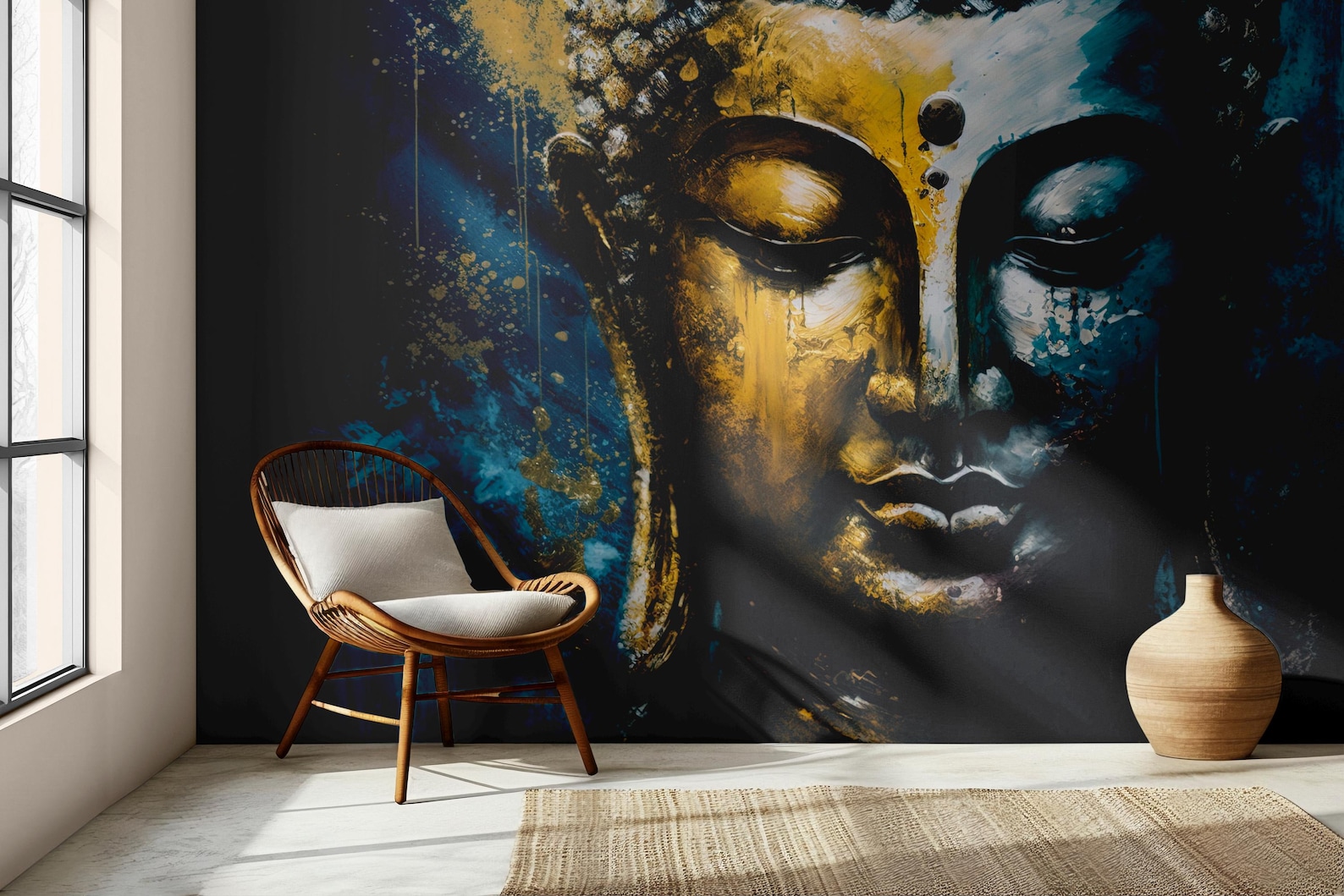 Golden and Blue Buddha Wall Mural - Meditation and Zen-inspired ...