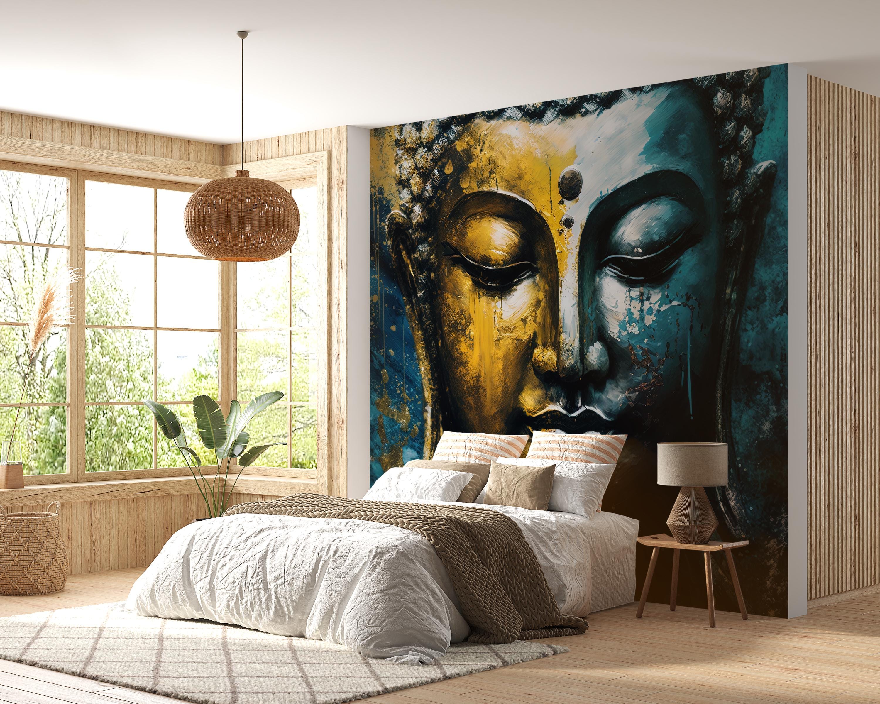 Golden and Blue Buddha Wall Mural - Meditation and Zen-inspired ...