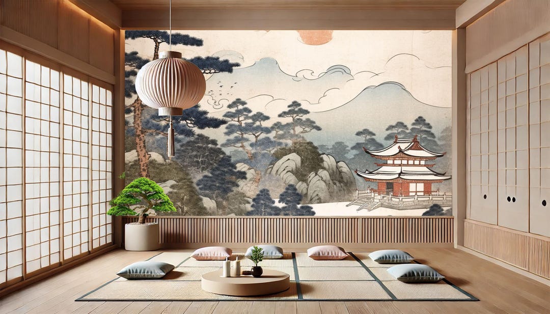 Japanese Pagoda Wall Mural: Kyoto Zen Decor, Ukiyo-e Style Peel & Stick ...