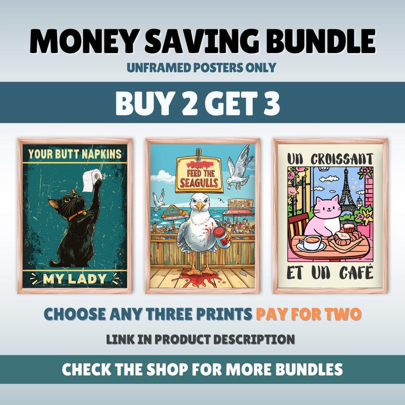 Un Croissant Et Un Café – Funny Cat Poster, French Breakfast Art, Cute ...