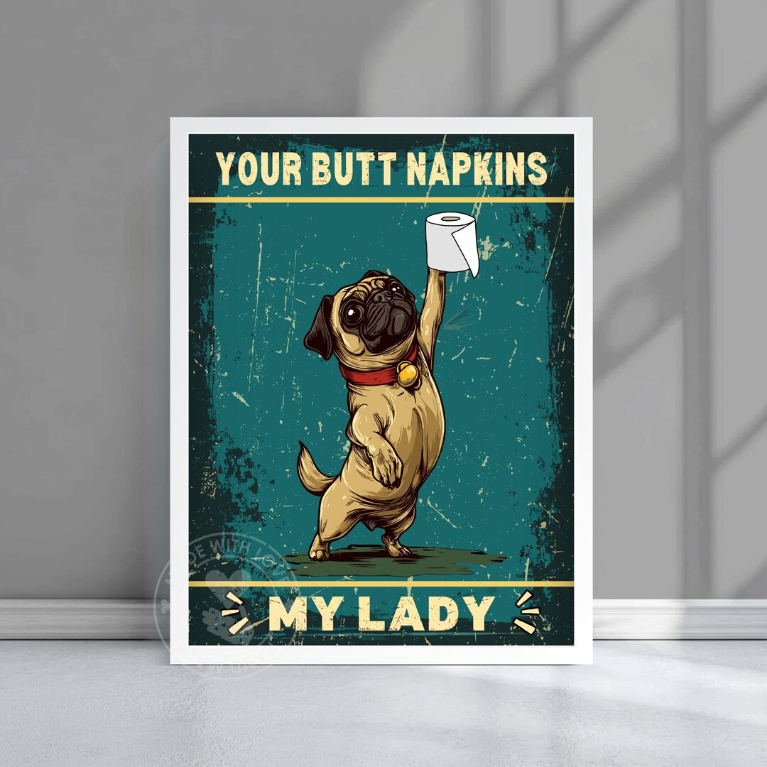 Funny Pug Bathroom Print – Vintage-style Animal Wall Art, Funny ...