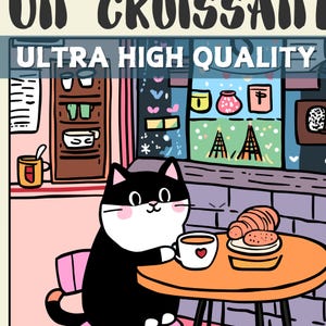 Un Croissant Et Un Café – Funny Cat Poster, French Breakfast Art, Cute ...