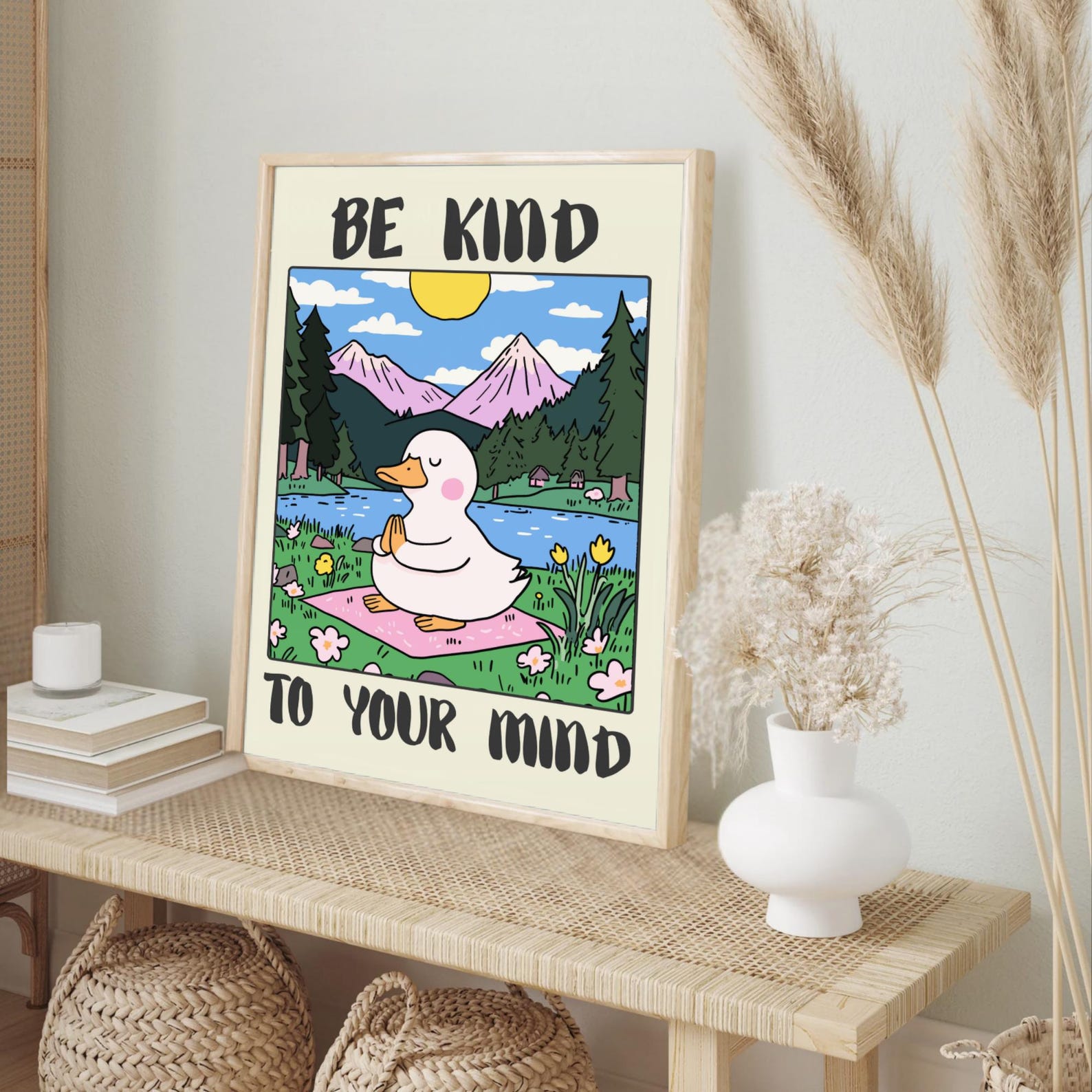 Be Kind Duck Print – Cute Duck Meditation Poster, Mental Health Art ...