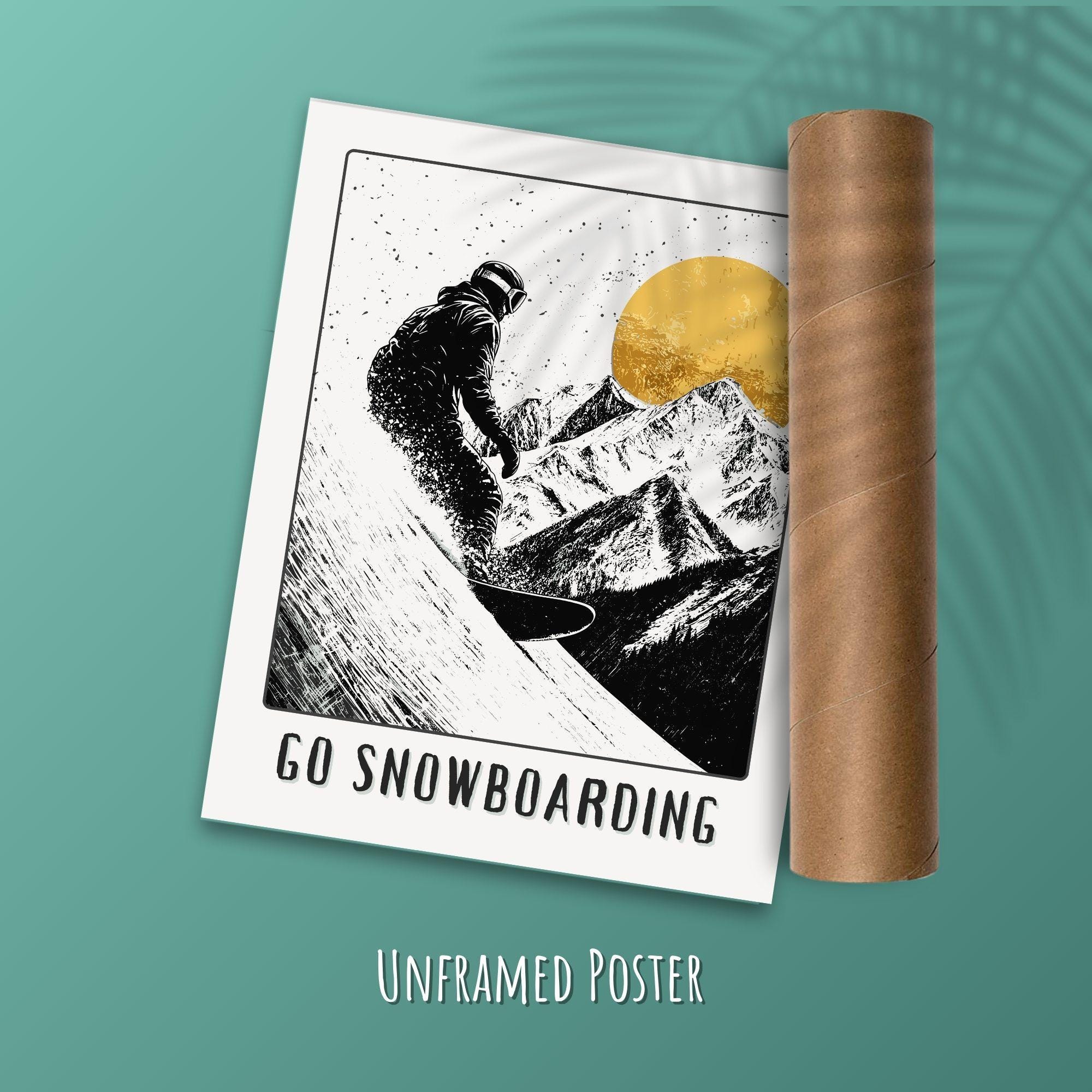 Snowboarding Poster: Black, White & Gold Winter Sport Wall Art - Etsy