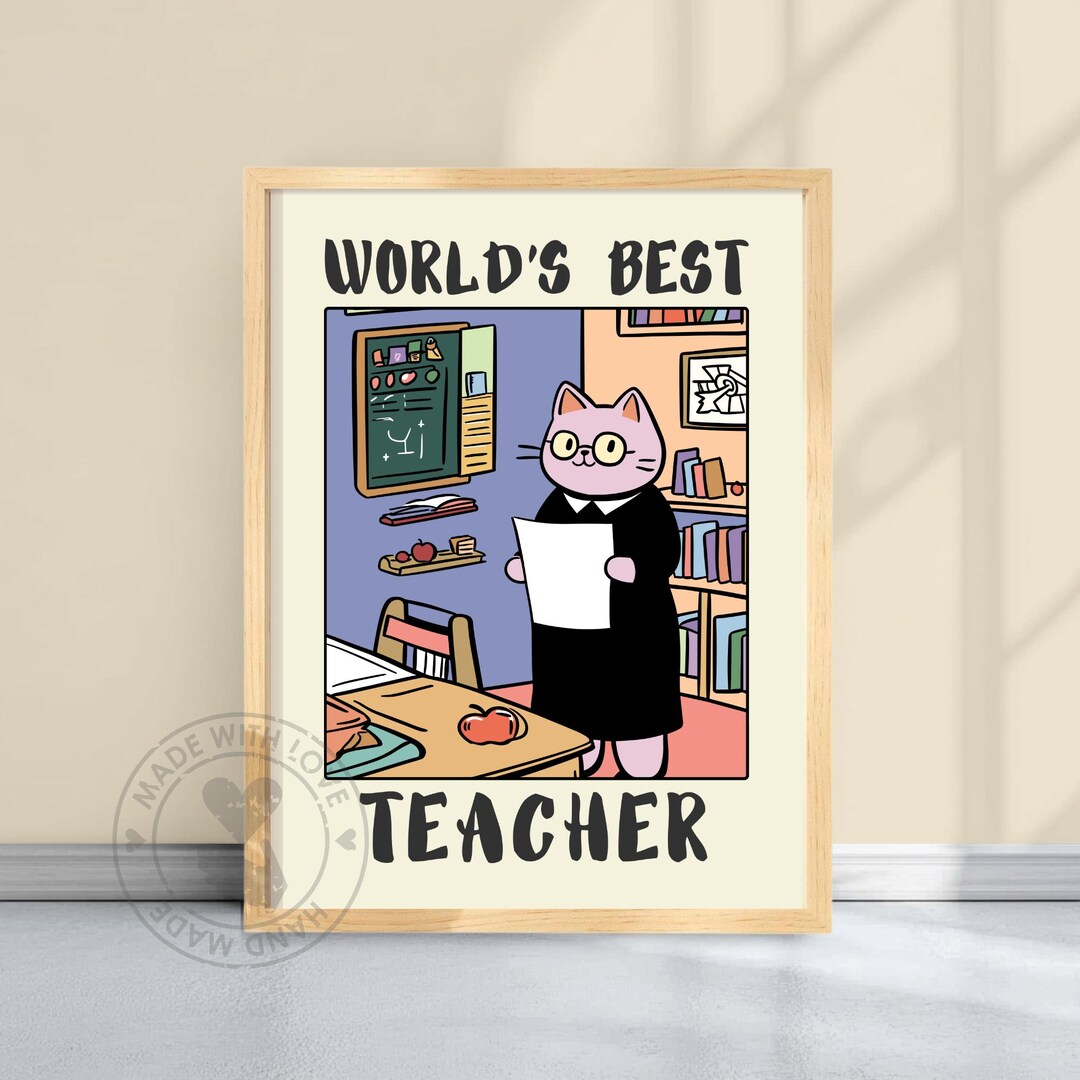 Funny Cat Teacher Poster: Whimsical Classroom Art - Etsy