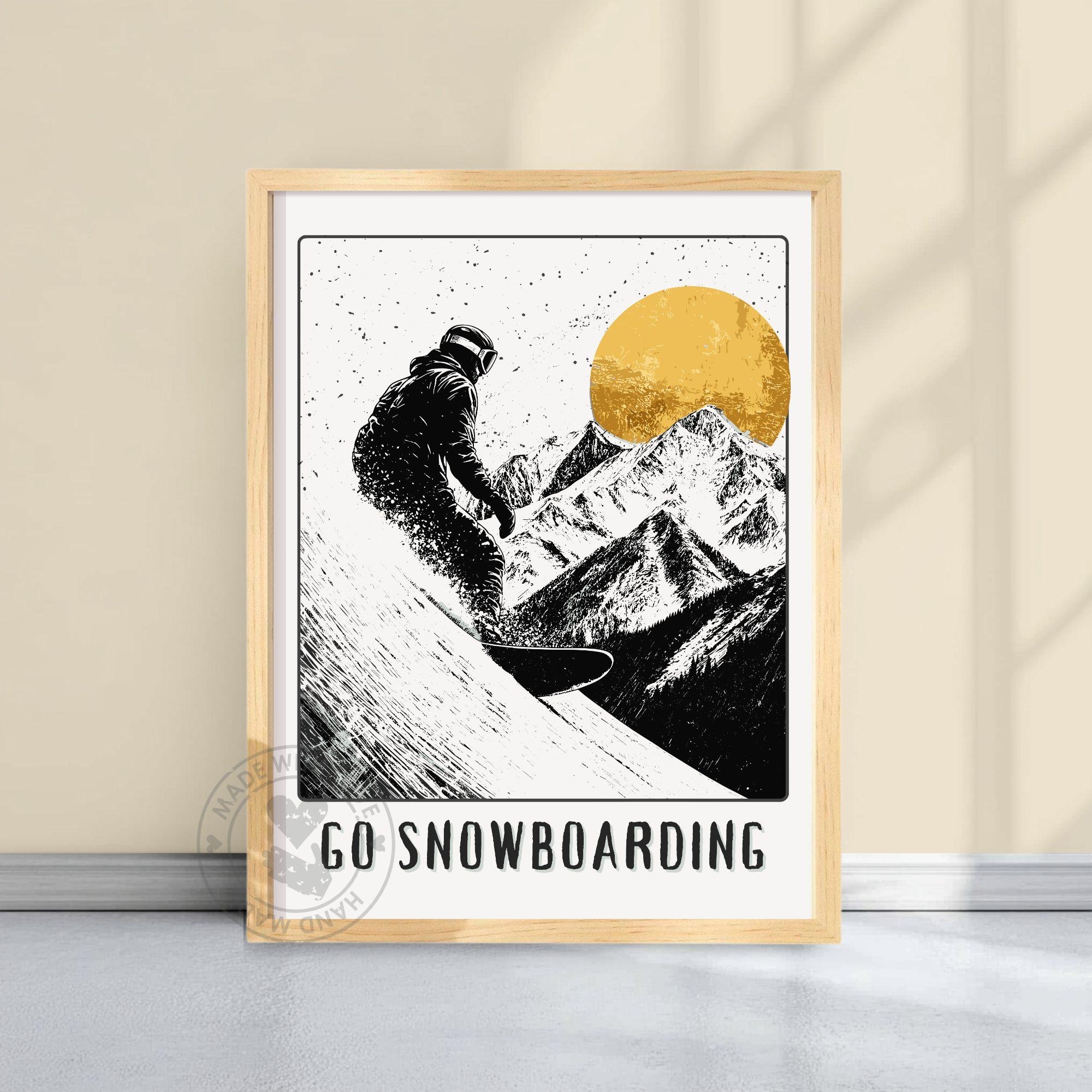 Snowboarding Poster: Black, White & Gold Winter Sport Wall Art - Etsy