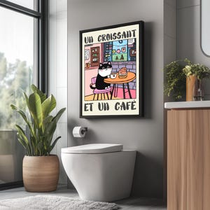 Un Croissant Et Un Café – Funny Cat Poster, French Breakfast Art, Cute ...