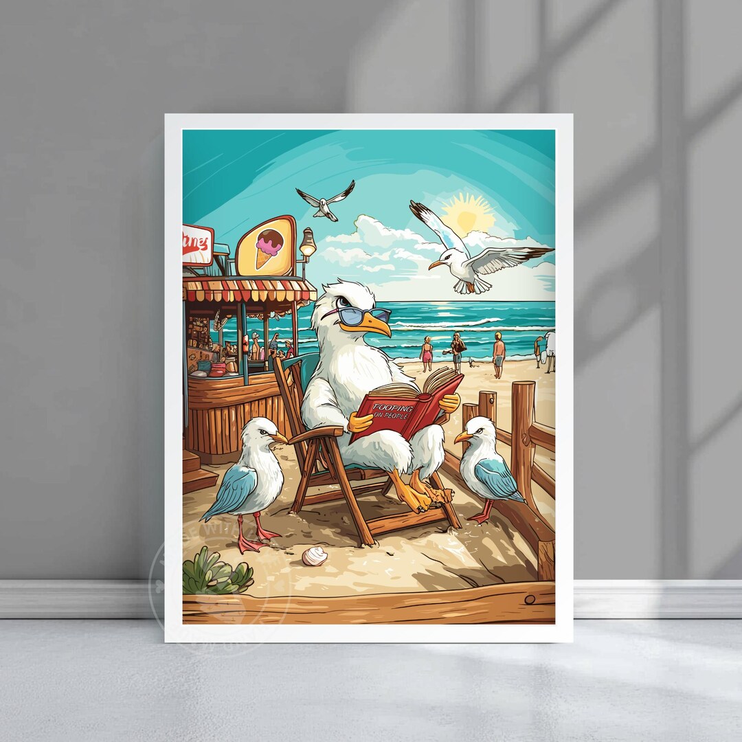 Funny Seagull Poster – Quirky Beach Art, Coastal Humor Print, Seagull ...