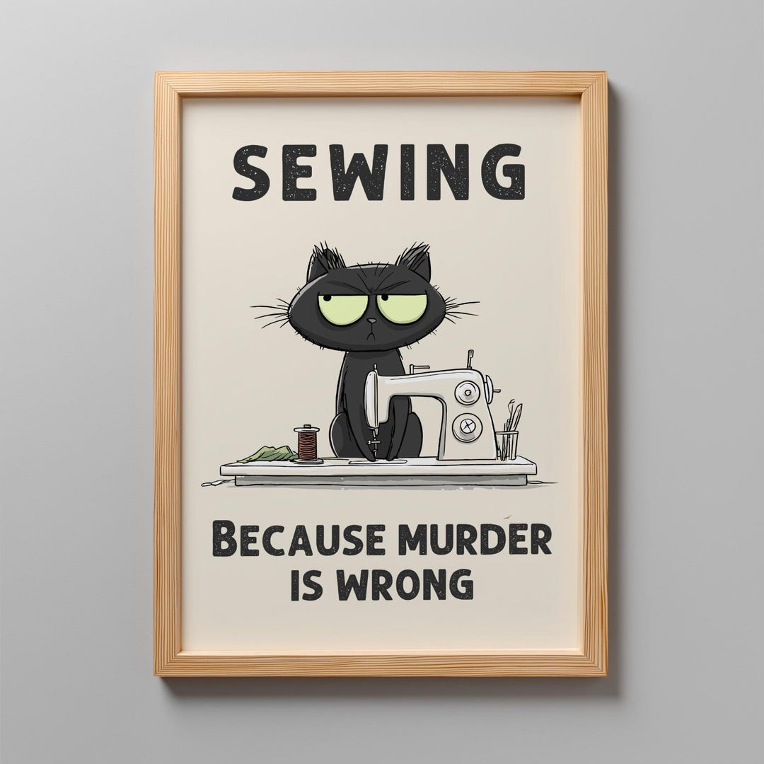 Funny Black Cat Sewing Poster: Grumpy Cat Seamstress Art - Etsy